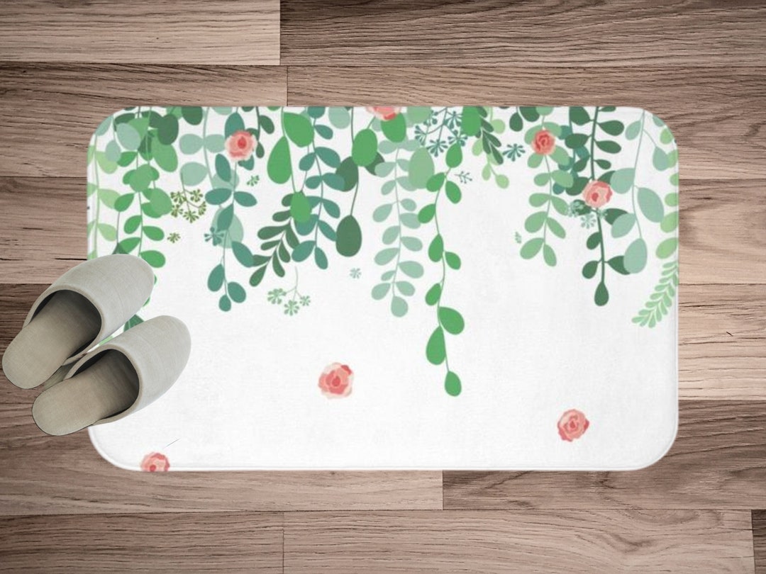 Watercolor Cascading Vines Bath Mat | Plant Bath Mat | Leaves and ...