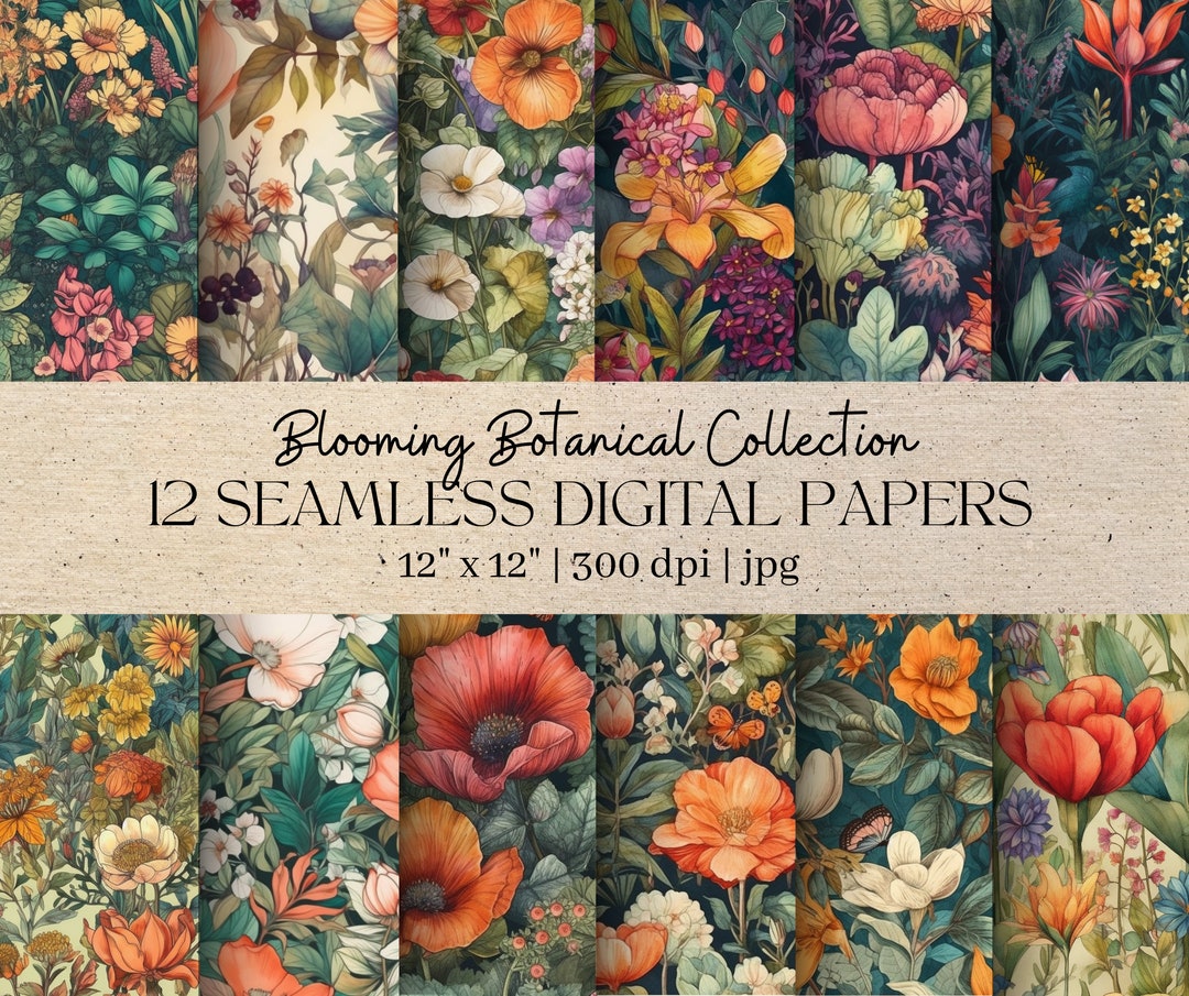 Blooming Botanical Digital Paper Seamless Pattern Instant Download ...