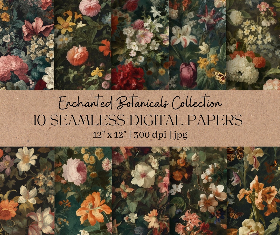 Botanicals Florals Digital Paper Romantic Floral Pattern Seamless Paper ...