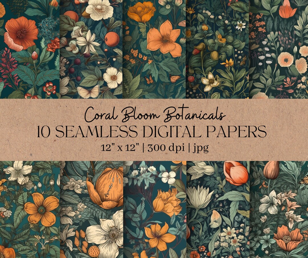 Botanical Blooms Seamless Digital Paper Intricate Floral Patterns ...