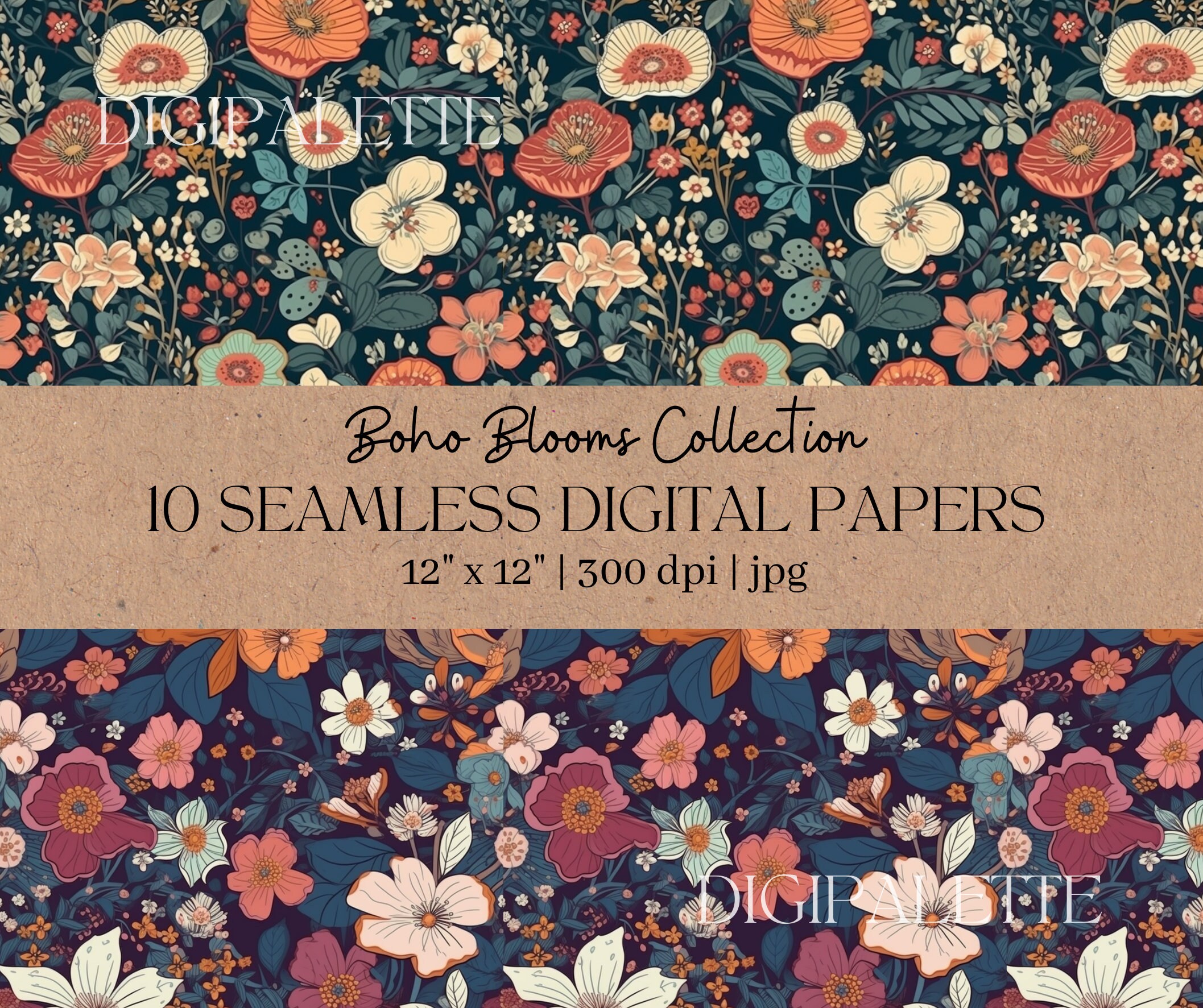 Boho Floral Pattern Digital Paper Seamless Patterns Printable Paper ...