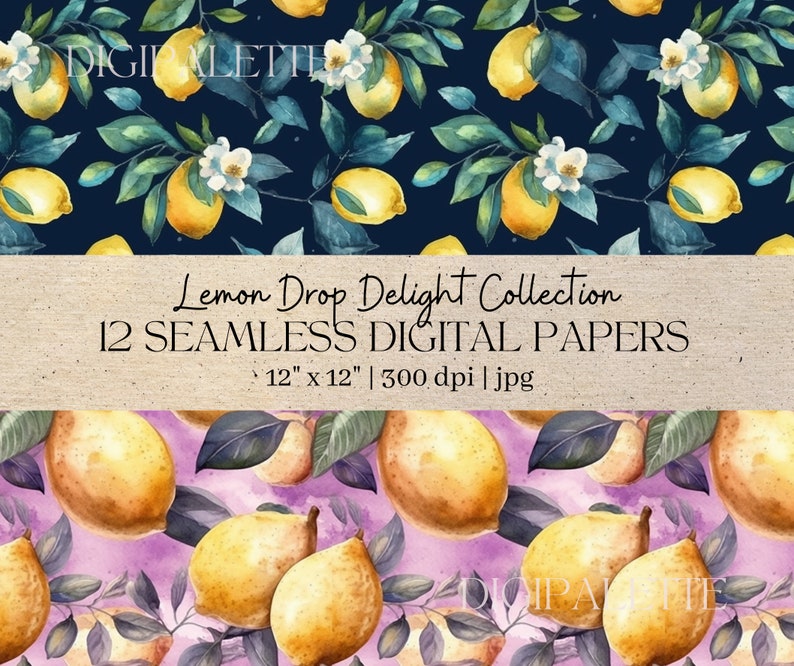 Lemon Pattern Digital Paper Fruit Pattern Seamless Paper Instant ...