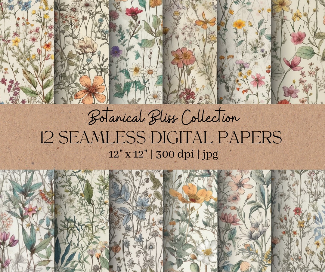 Botanical Seamless Digital Paper Watercolor Wild Flowers Seamless ...