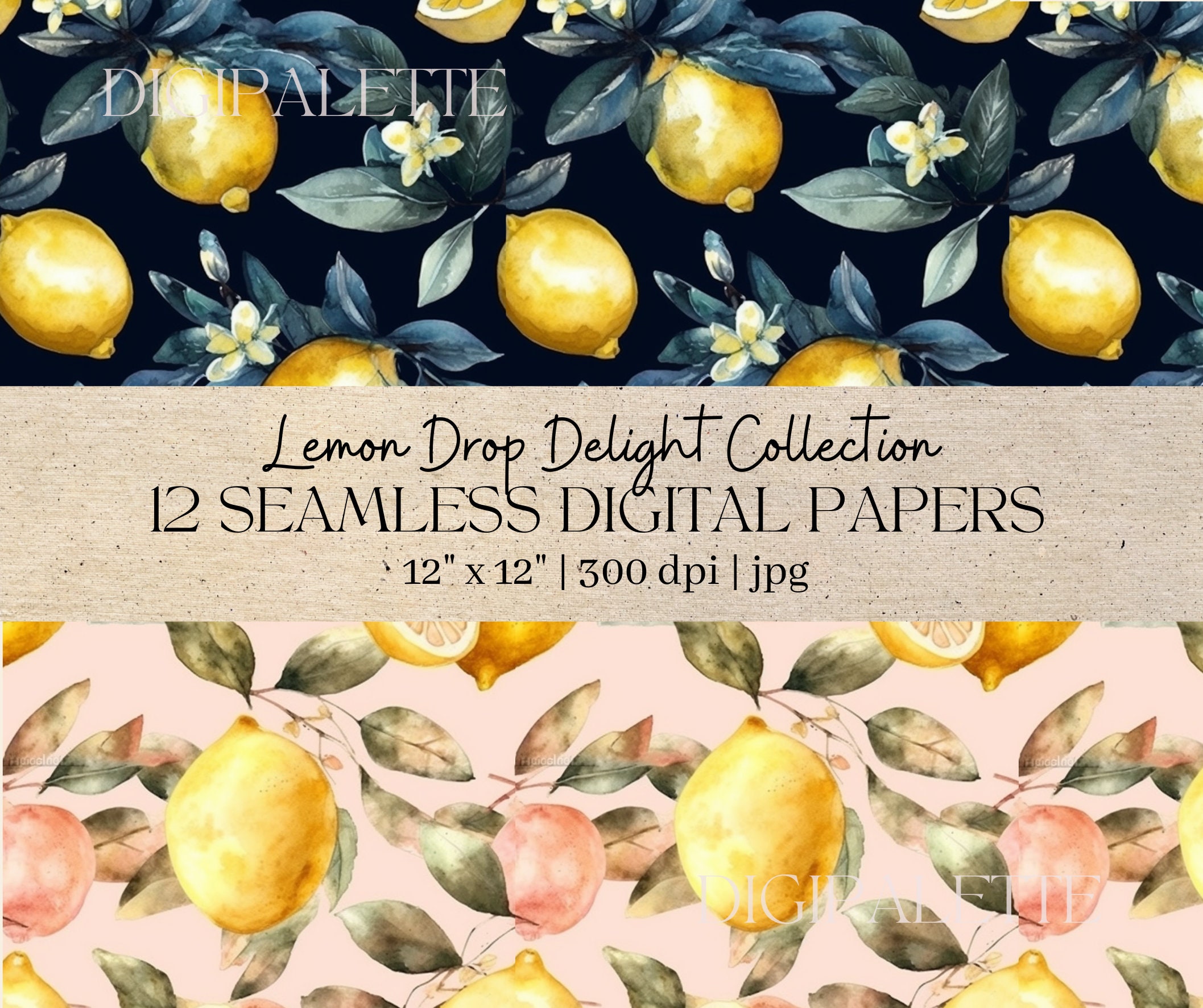 Lemon Pattern Digital Paper Fruit Pattern Seamless Paper Instant ...