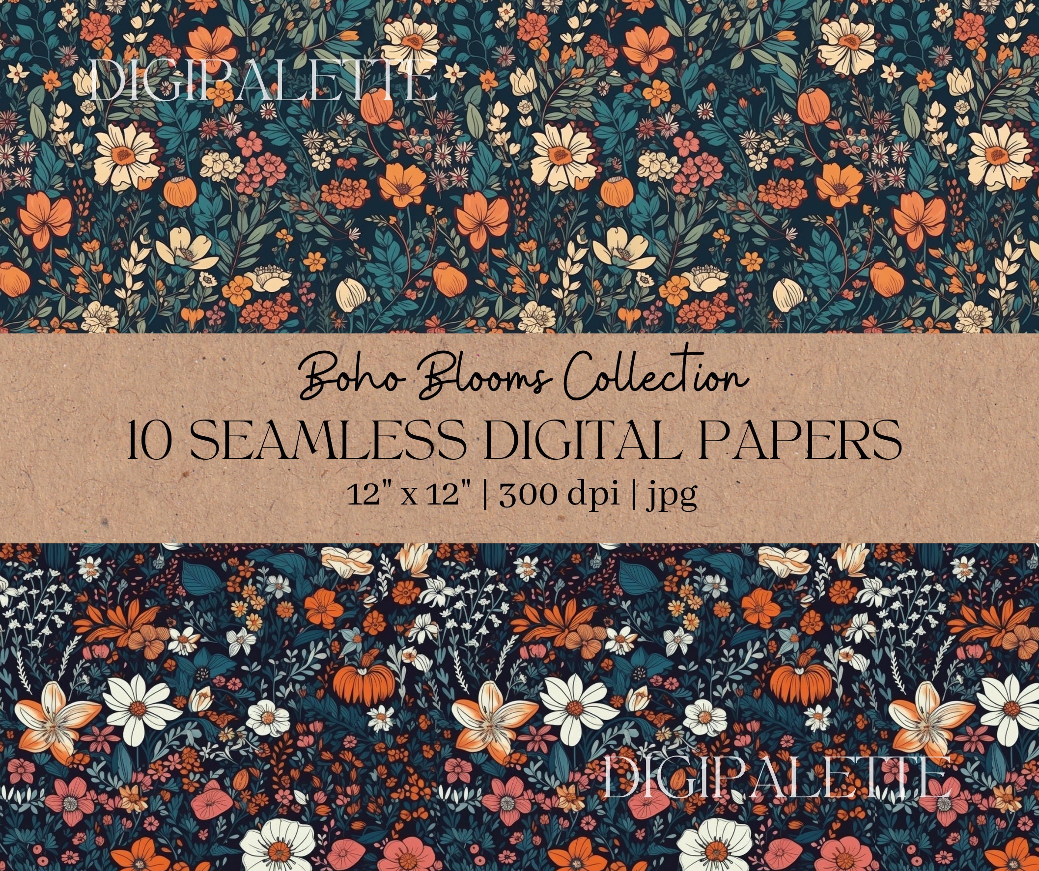 Boho Floral Pattern Digital Paper Seamless Patterns Printable Paper ...