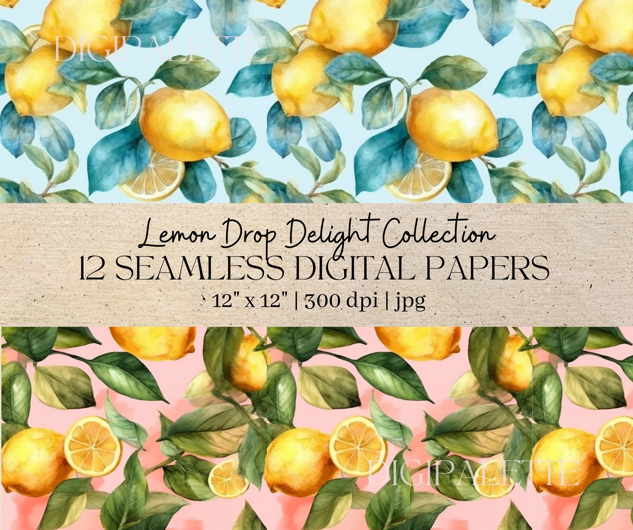 Lemon Pattern Digital Paper Fruit Pattern Seamless Paper Instant ...