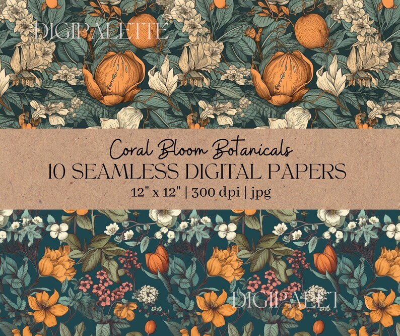Botanical Blooms Seamless Digital Paper Intricate Floral Patterns ...