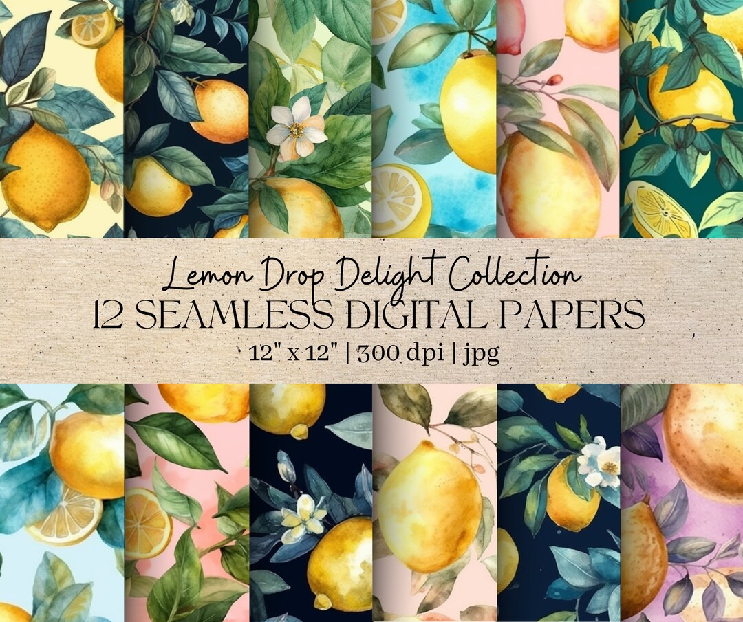 Lemon Pattern Digital Paper Fruit Pattern Seamless Paper Instant ...