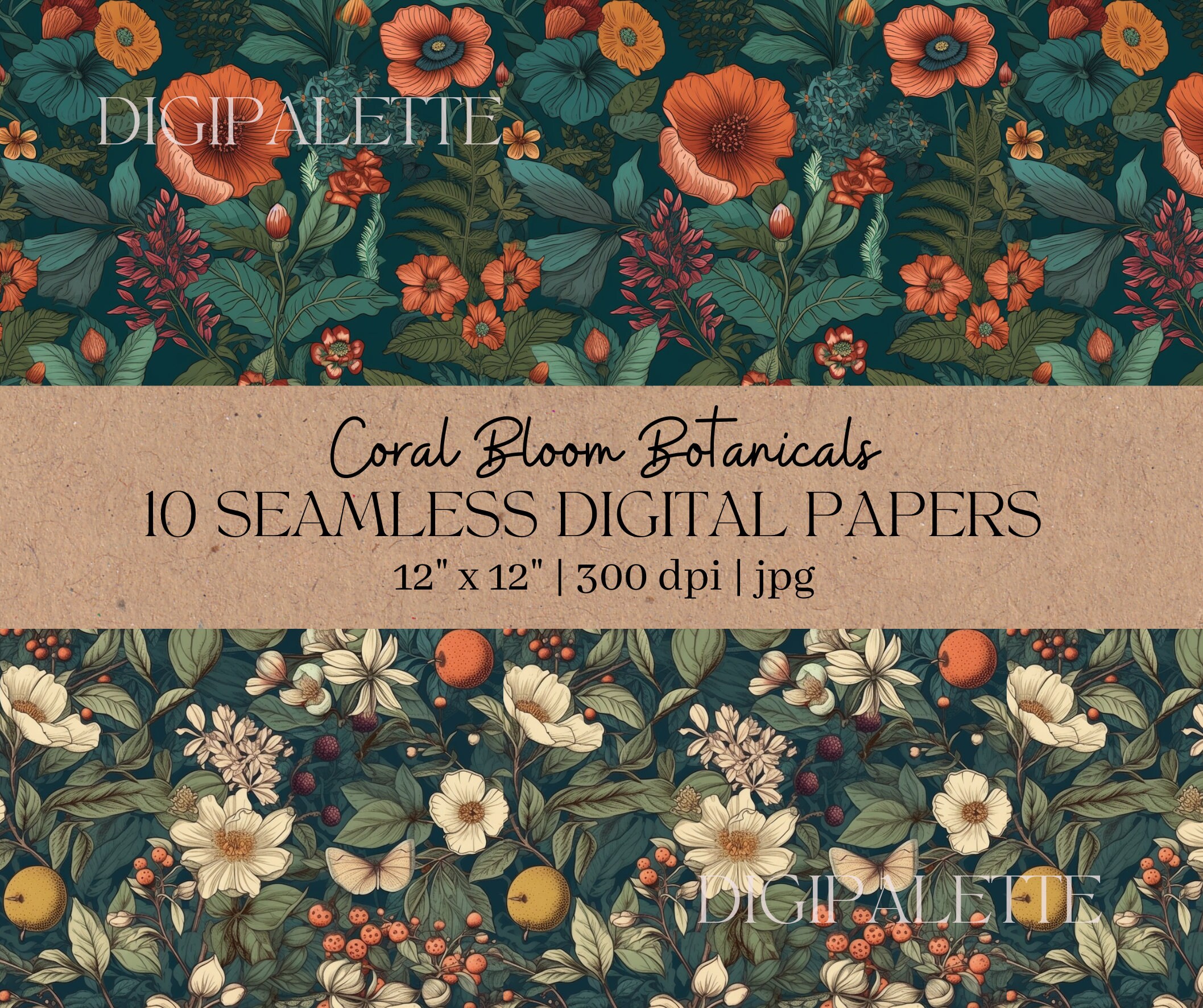Botanical Blooms Seamless Digital Paper Intricate Floral Patterns ...