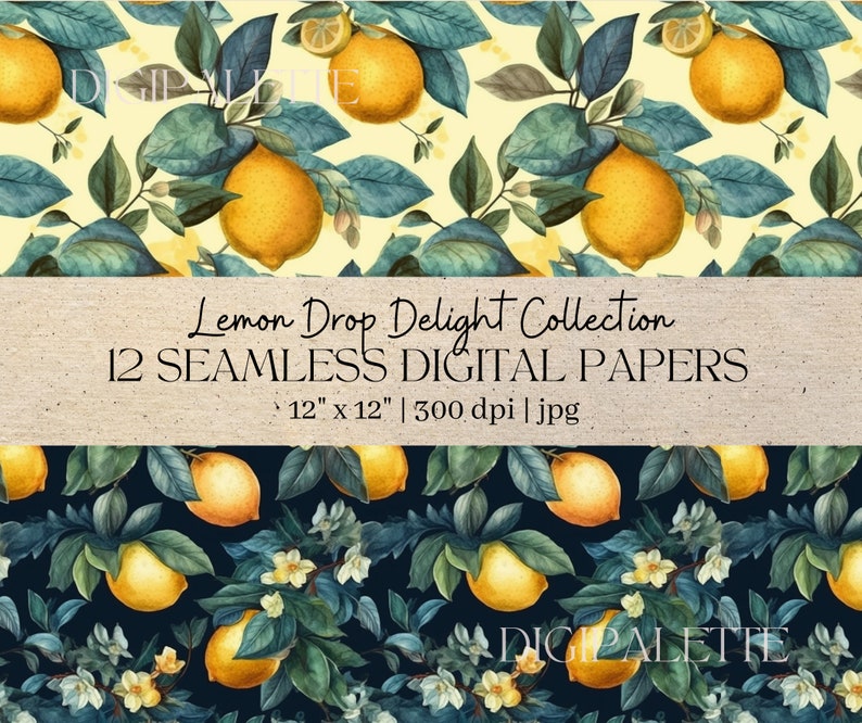Lemon Pattern Digital Paper Fruit Pattern Seamless Paper Instant ...