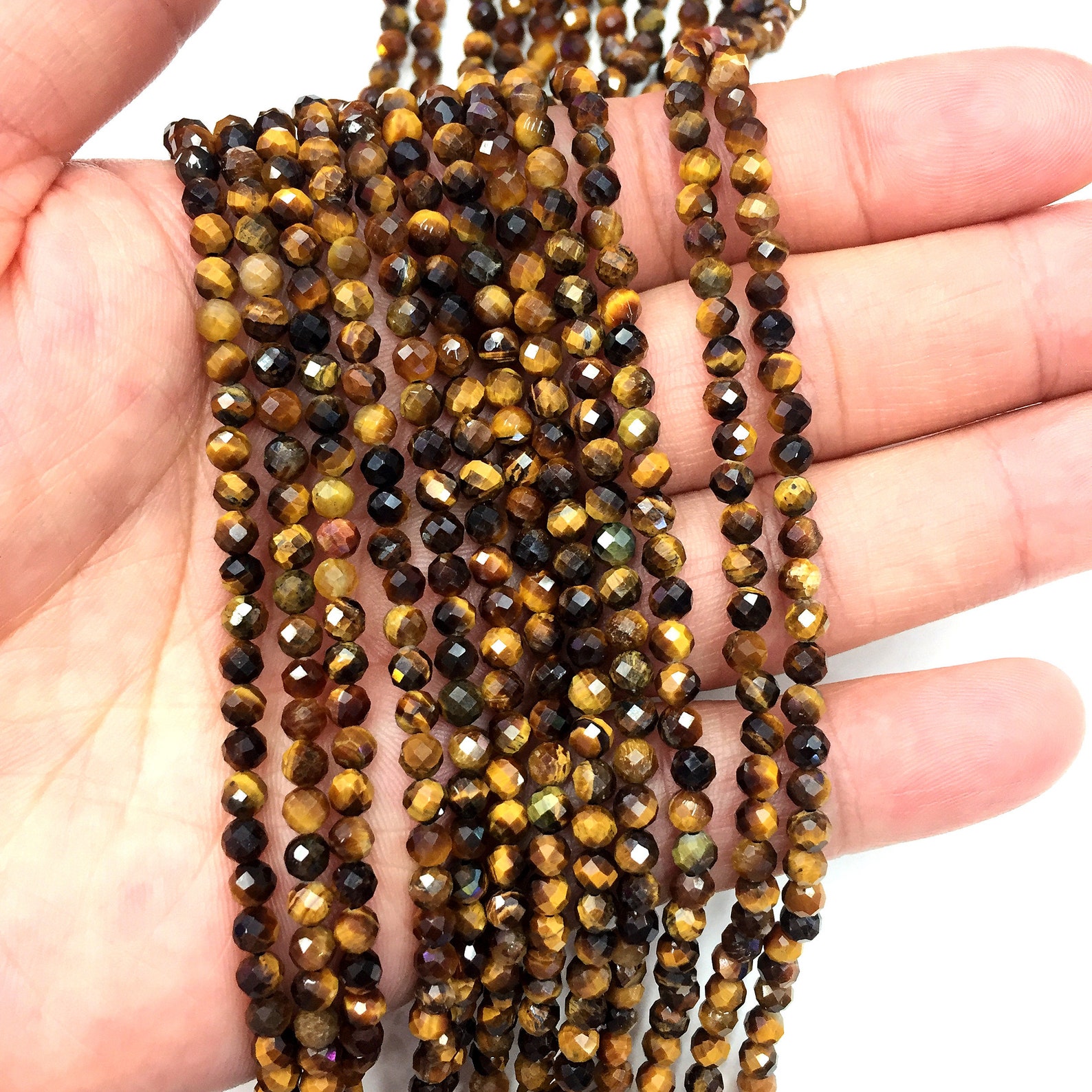 2mm 3mm 4mm Natural Tiger Eye Beads Faceted Round Shape for Bracelet ...