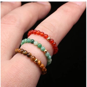 Beaded Stackable Rings Gemstone Beaded Ring, Crystal Ring, Stretch ...