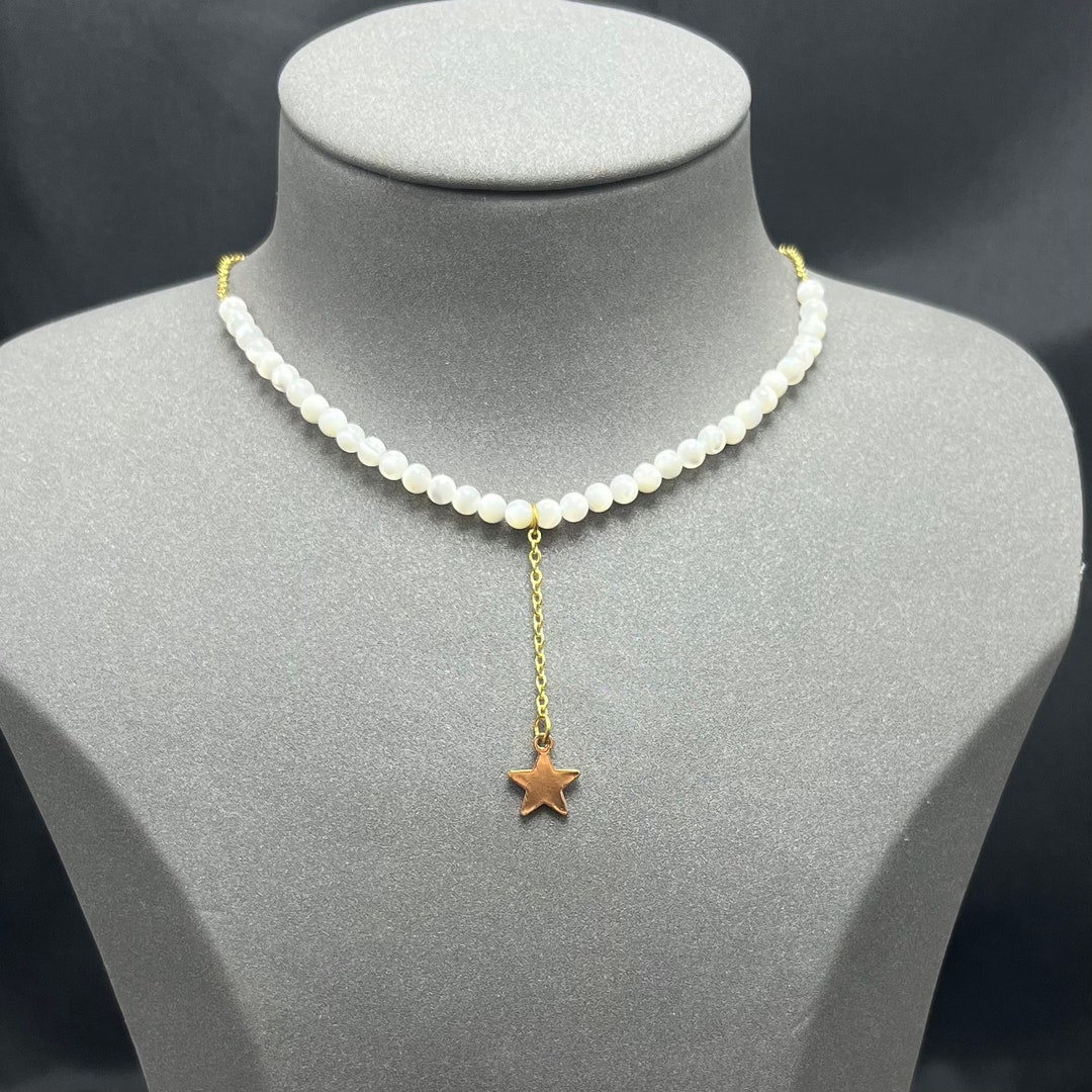 MOP Whit Star Necklace Super Shiny Crystal Necklace 4mm Round - Etsy