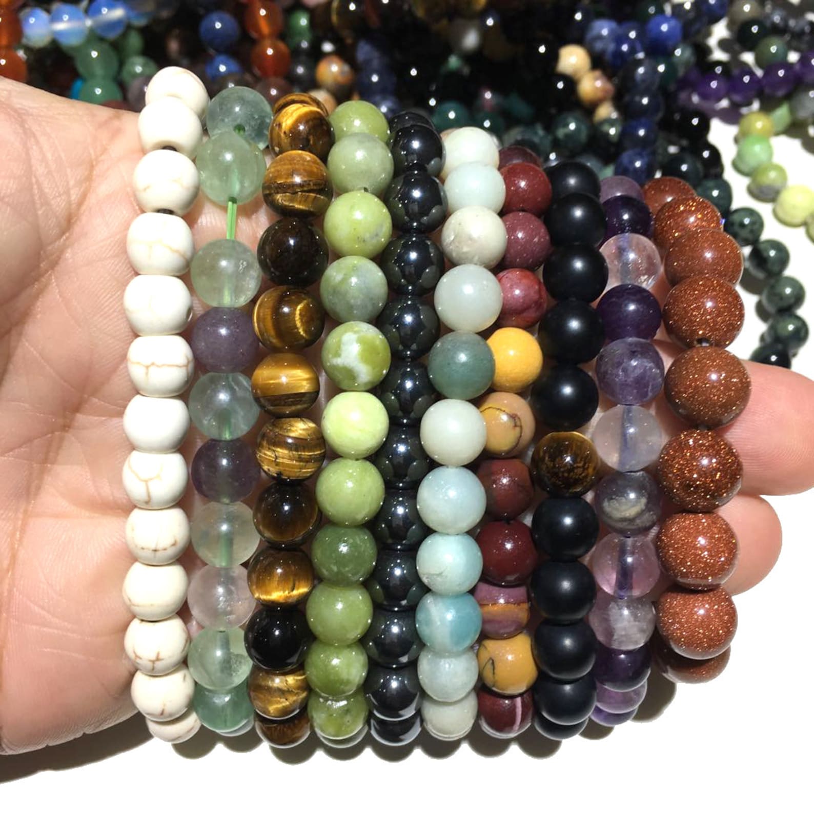 Natural Gemstone Beads Bracelet Handmade Men Women Stretchy | Etsy