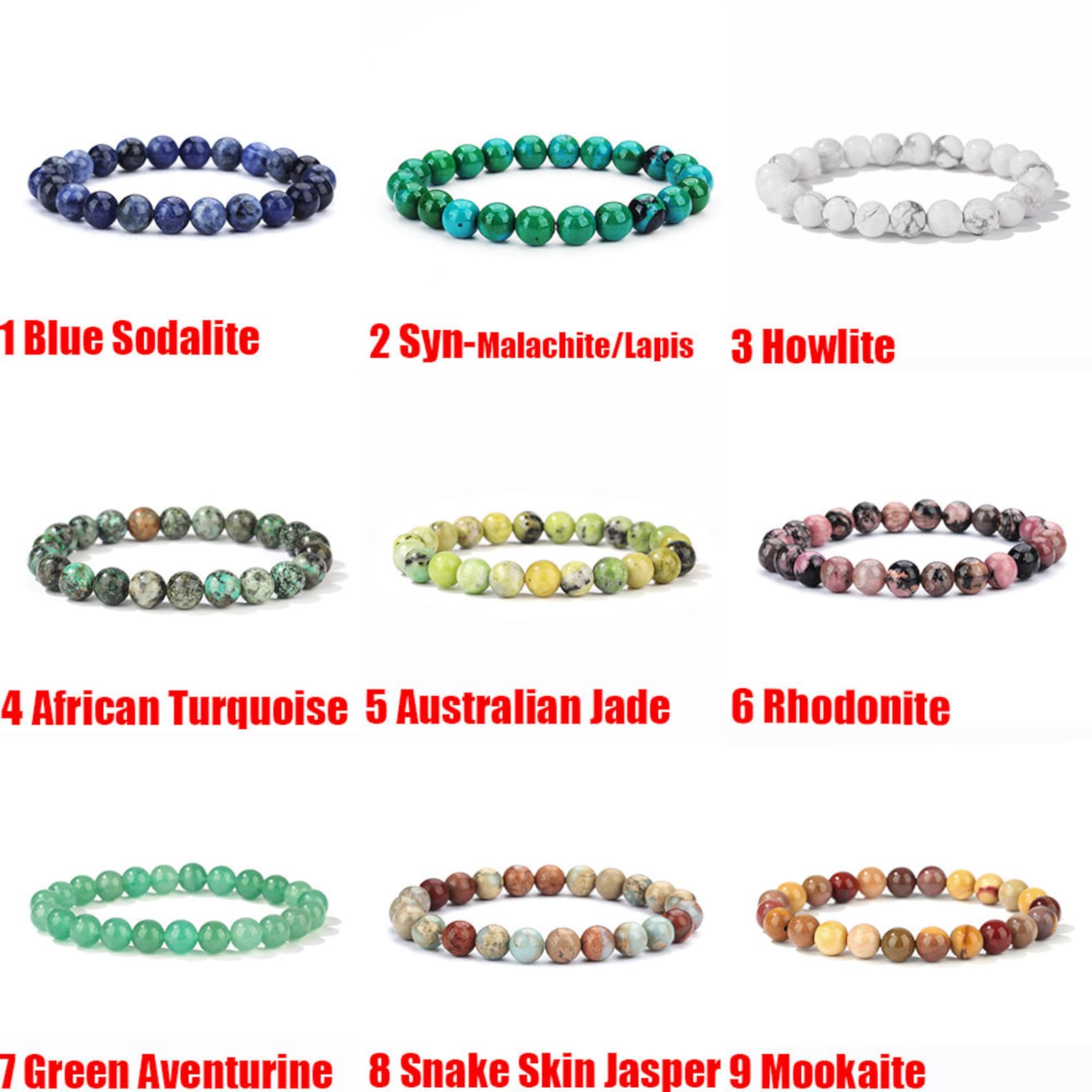 Natural Gemstone Beads Bracelet Handmade Men Women Stretchy - Etsy