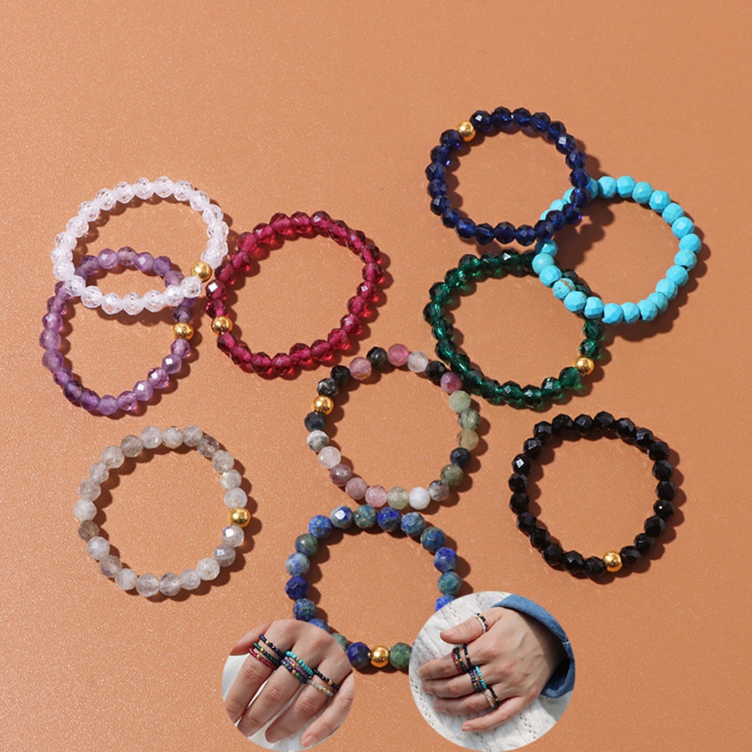 Beaded Stackable Rings Gemstone Beaded Ring, 3mm Faceted Round Beads ...