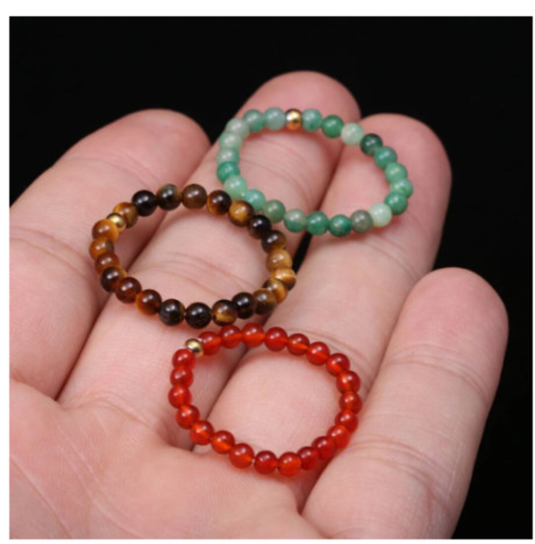 Beaded Stackable Rings Gemstone Beaded Ring, Crystal Ring, Stretch ...