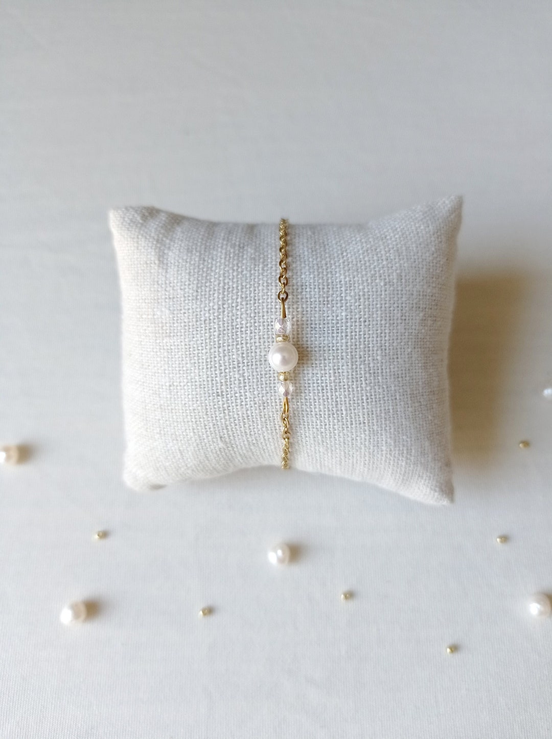 Bracelet fin, perle, eau douce, blanc, tendance, or, émotion - Etsy France