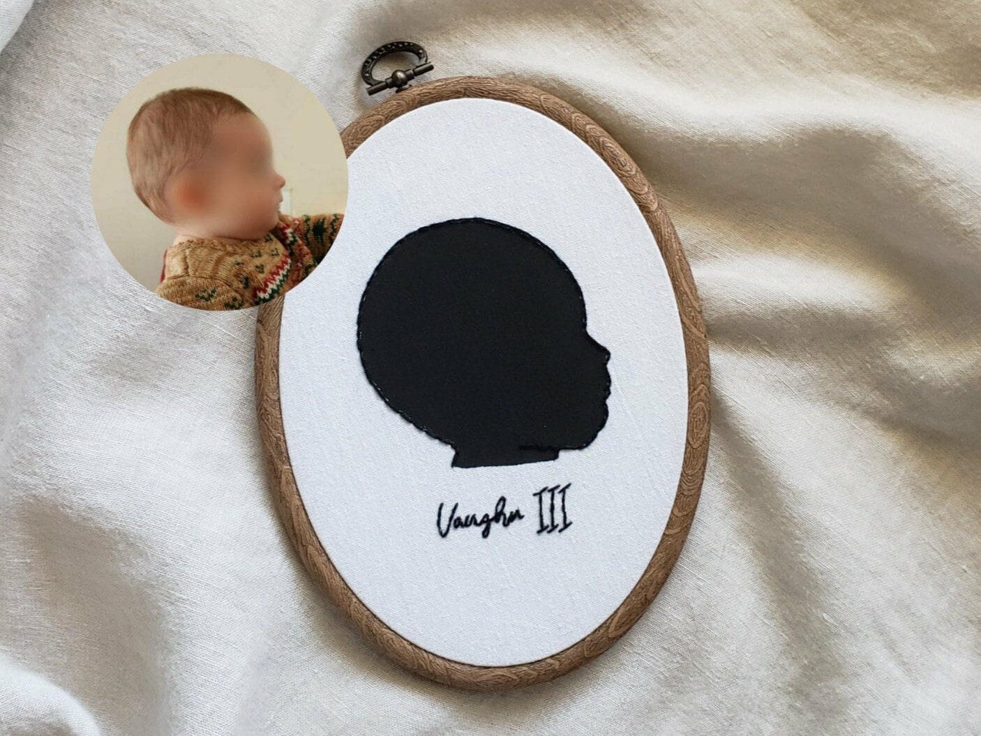 Custom Silhouette Portrait, Child Portrait, Embroidery Portrait ...