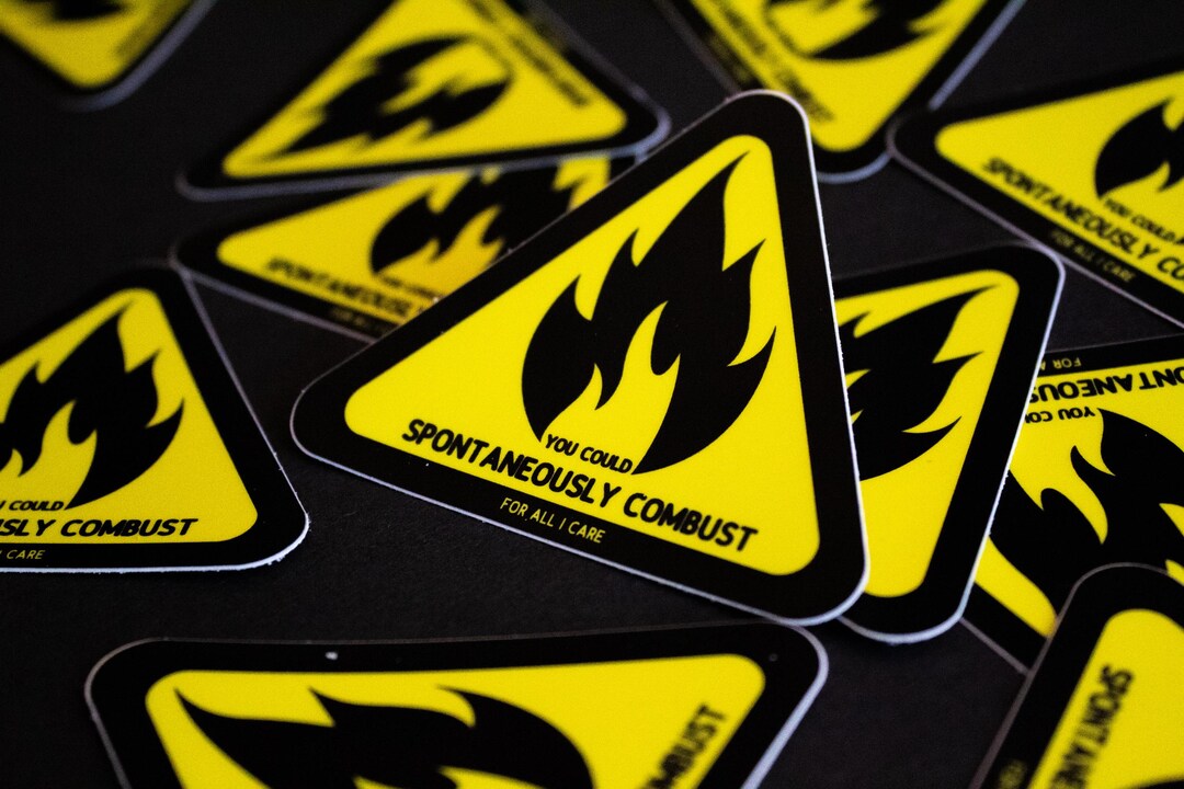 Hazard Warning Sticker Fire Yellow Stickers Funny Combust Vinyl ...