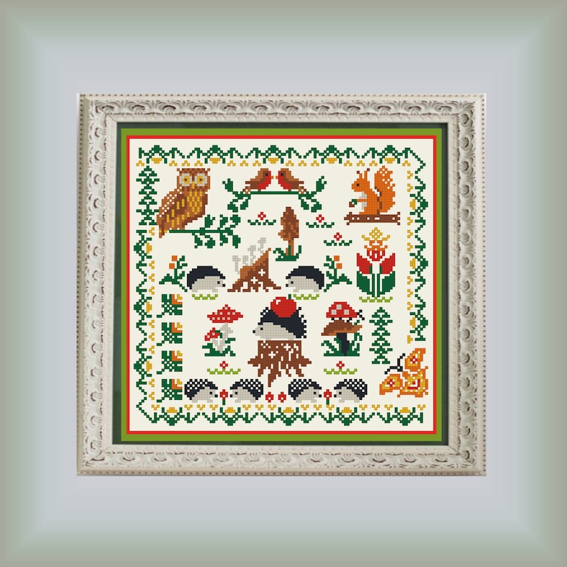 Cross Stitch Pattern - Forest Hedgehogs "forest Sampler" - Hedgehogs ...