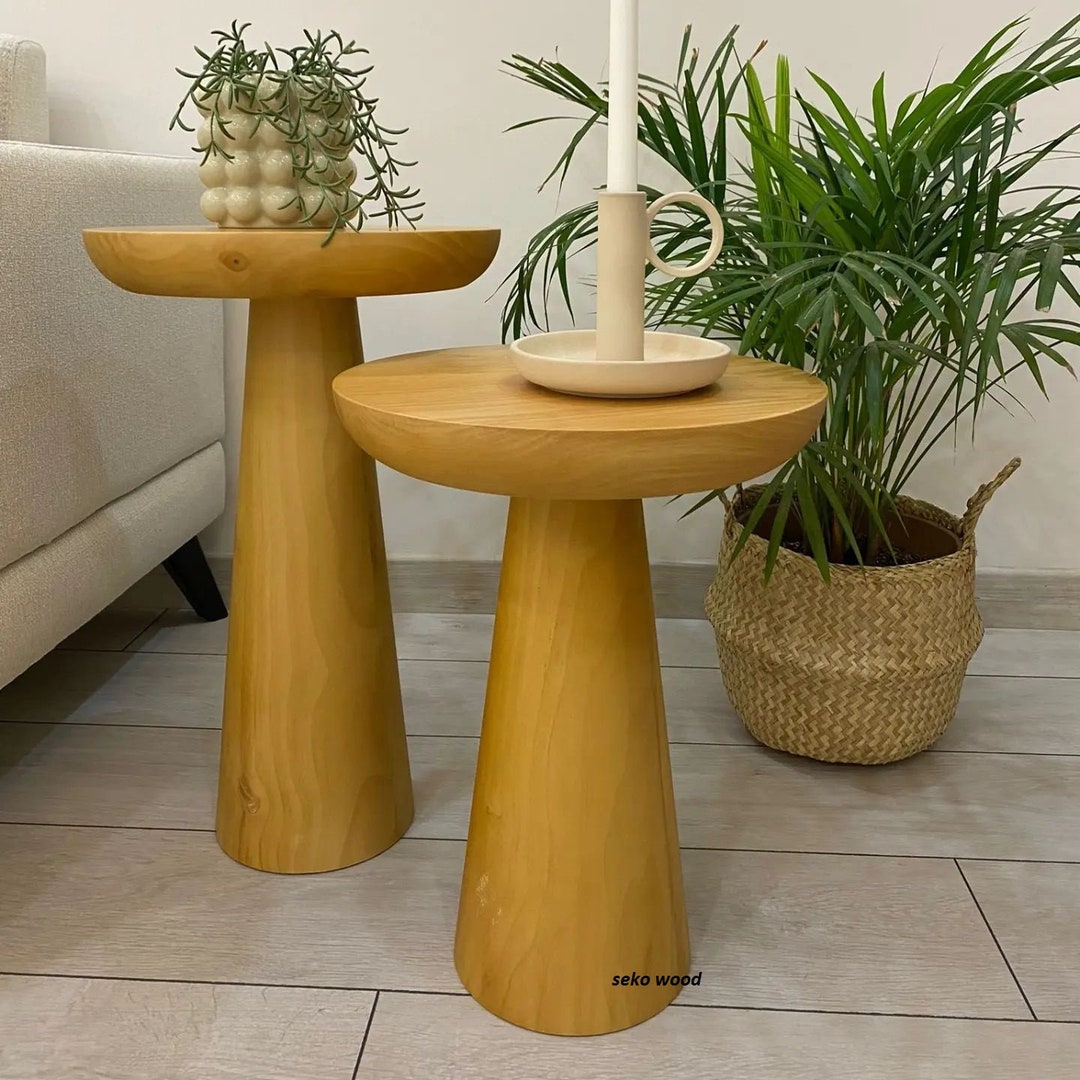 Mushroom Table Set Walnut Coffee & Side Tables, Plant Table for Home ...