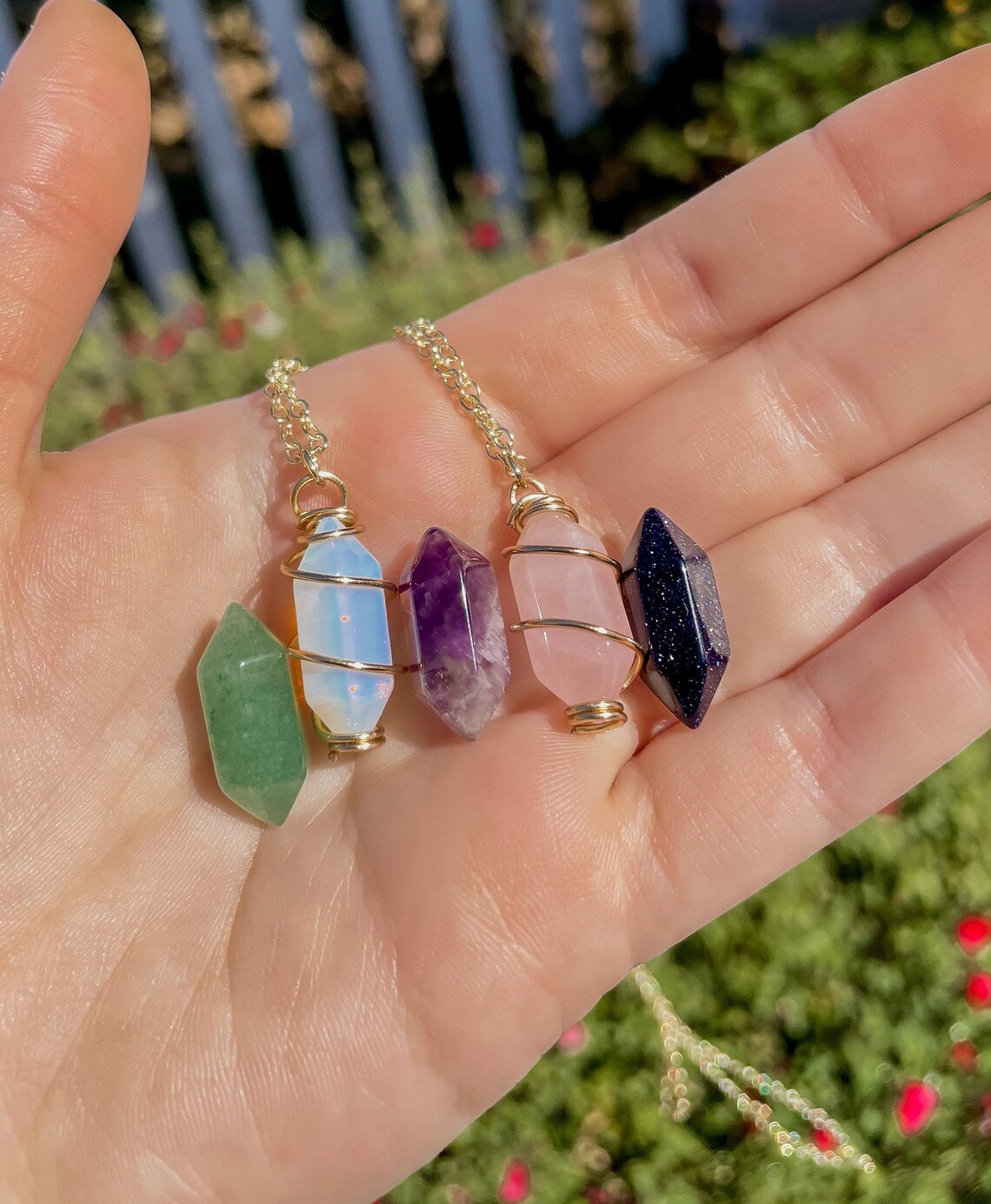 Wire Wrapped Mini Crystal Necklace Amethyst Rose Quartz | Etsy