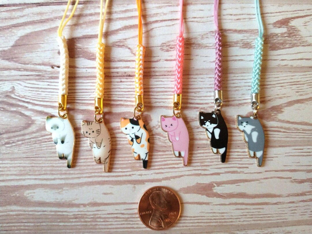 Dangling Kitty Woven Strap Cell Phone Charm Keychains - Etsy