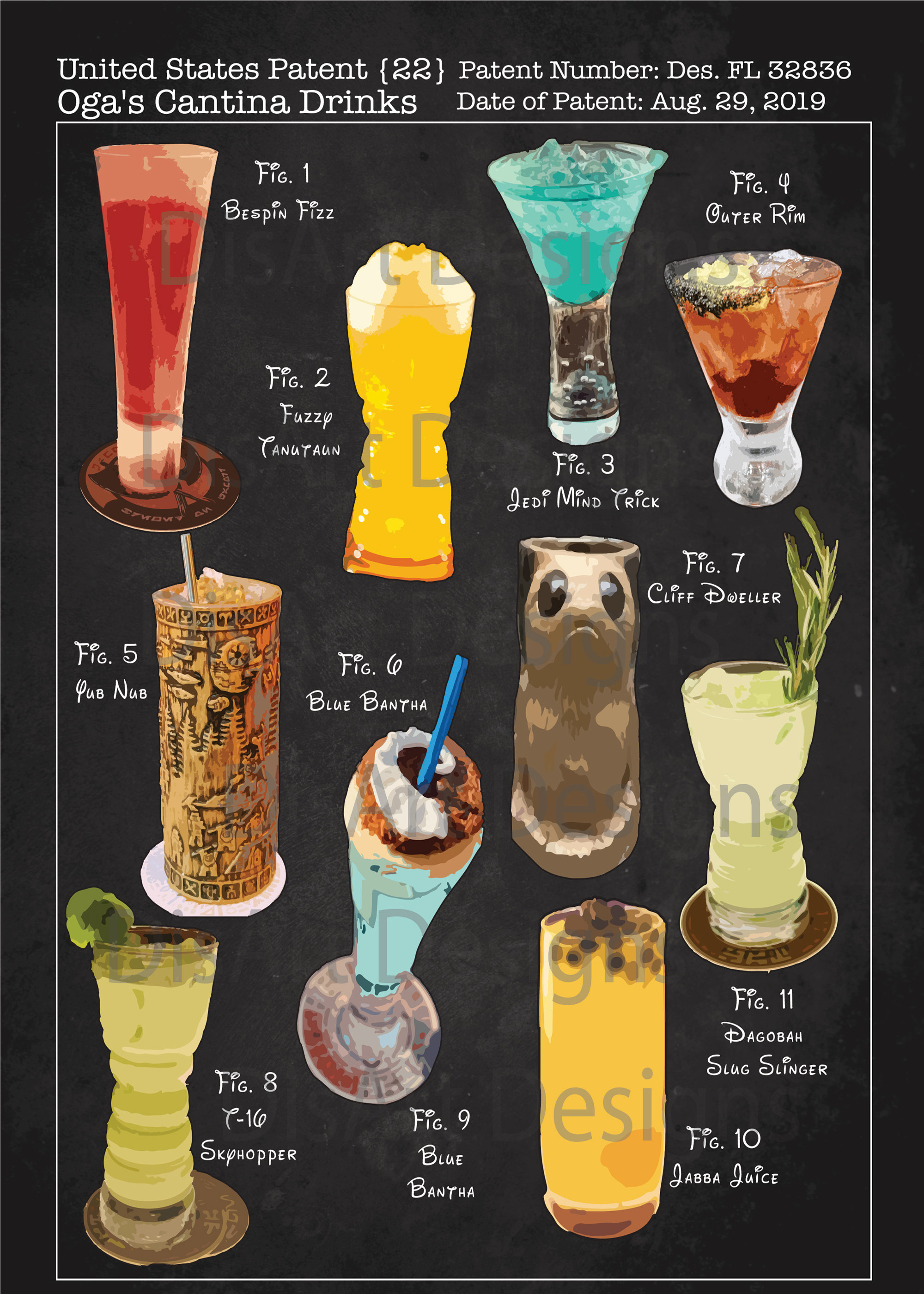 Oga's Cantina Bar Drinks / Patent Style Art Print / 8x10 and 11x14 - Etsy