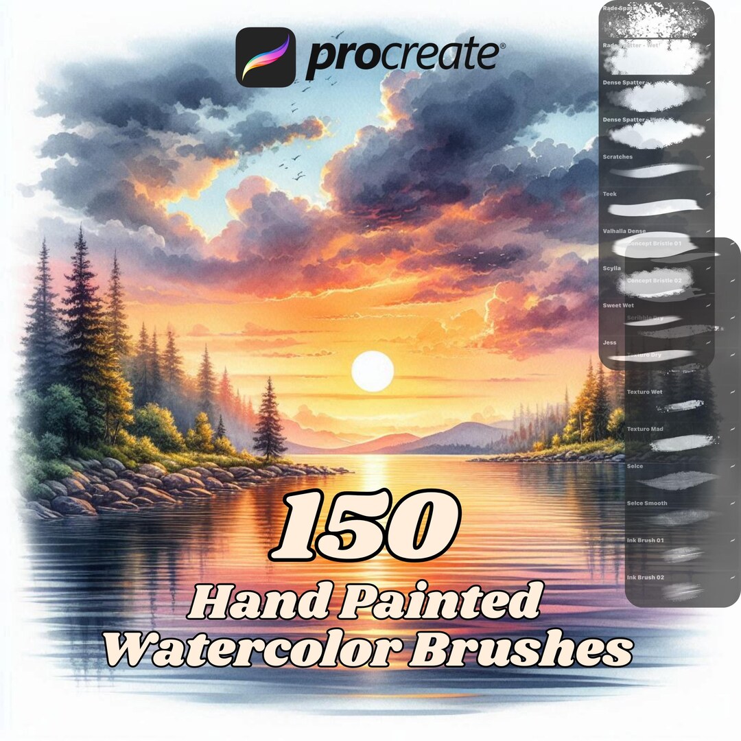 150+ Procreate Watercolor Brushes, Realistic Watercolor Brush, Hand ...