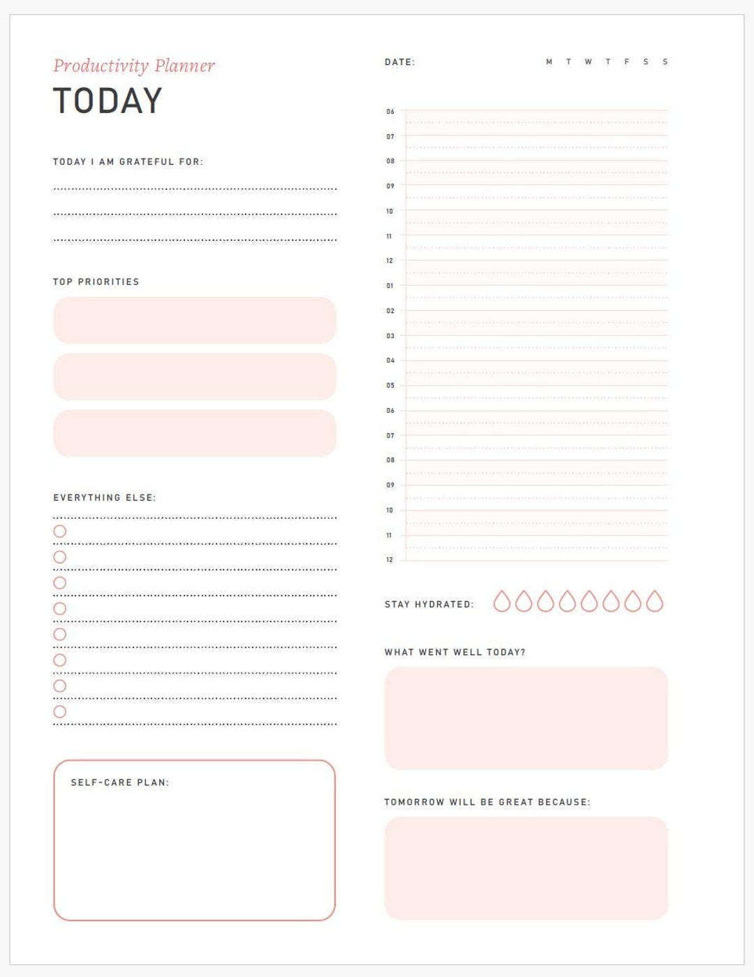Digital Daily Schedule Template, Daily Planner Diary Printable, Work ...