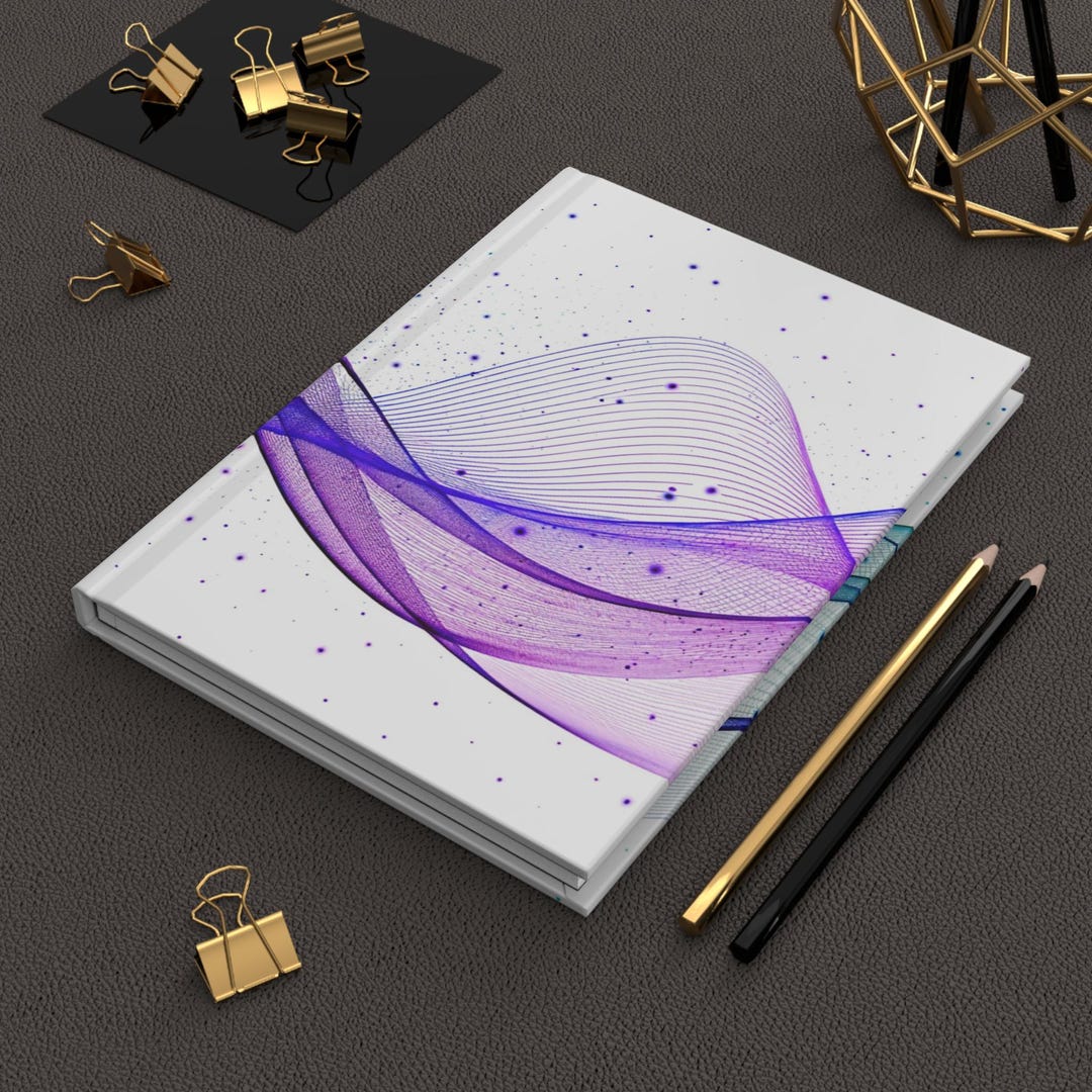 Hardcover Journal, Graphic Design Glowing Particle Waves Futuristic ...