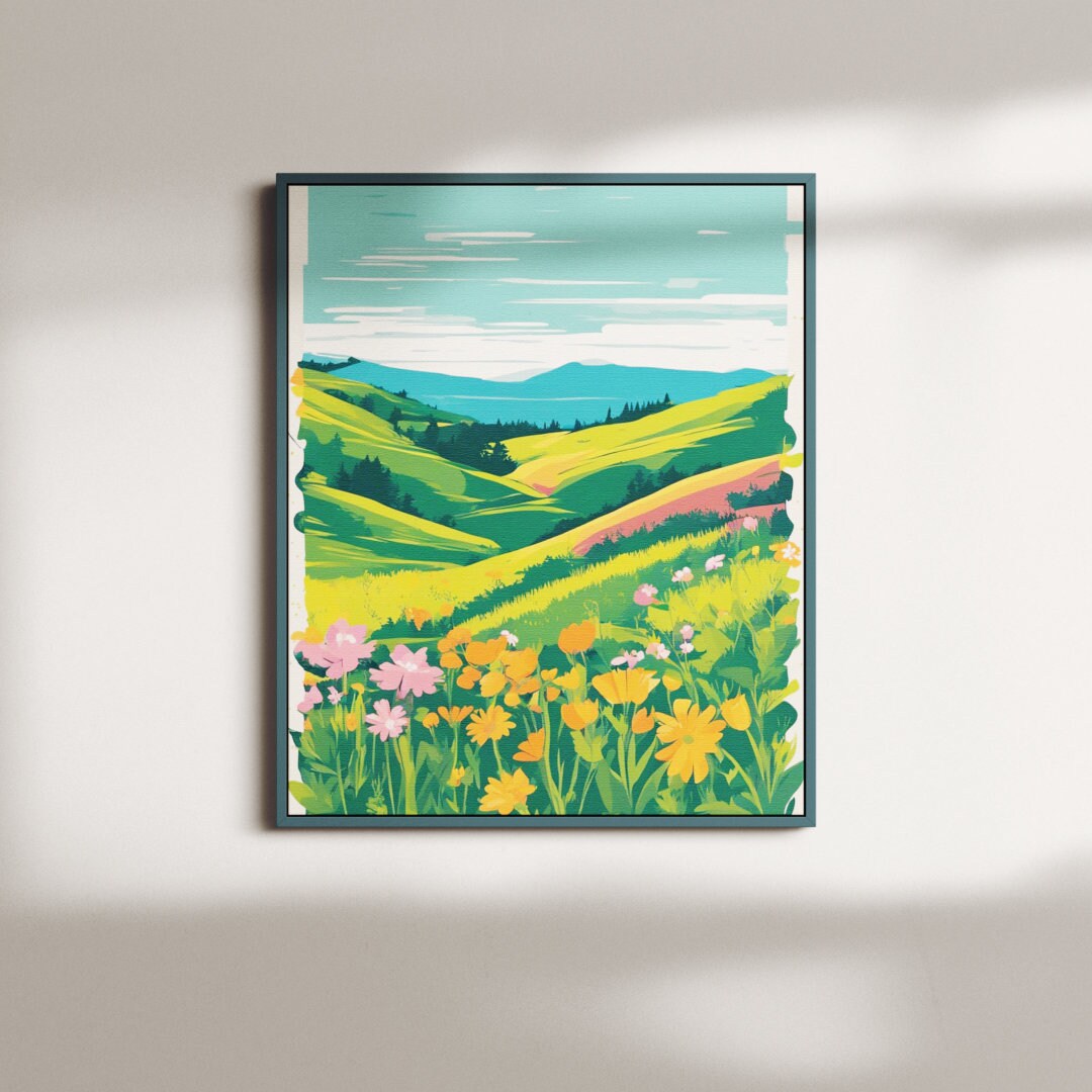 Springtime Wildflower Meadow Valley Landscape, Mountain View Spring ...