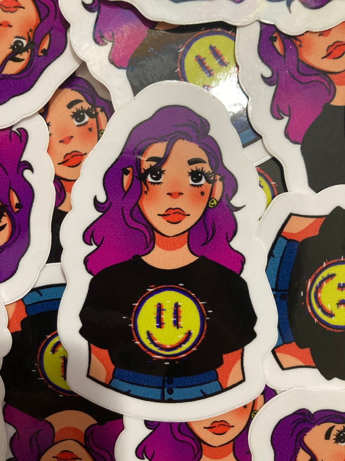 Glitch Smile Glossy Sticker | Etsy