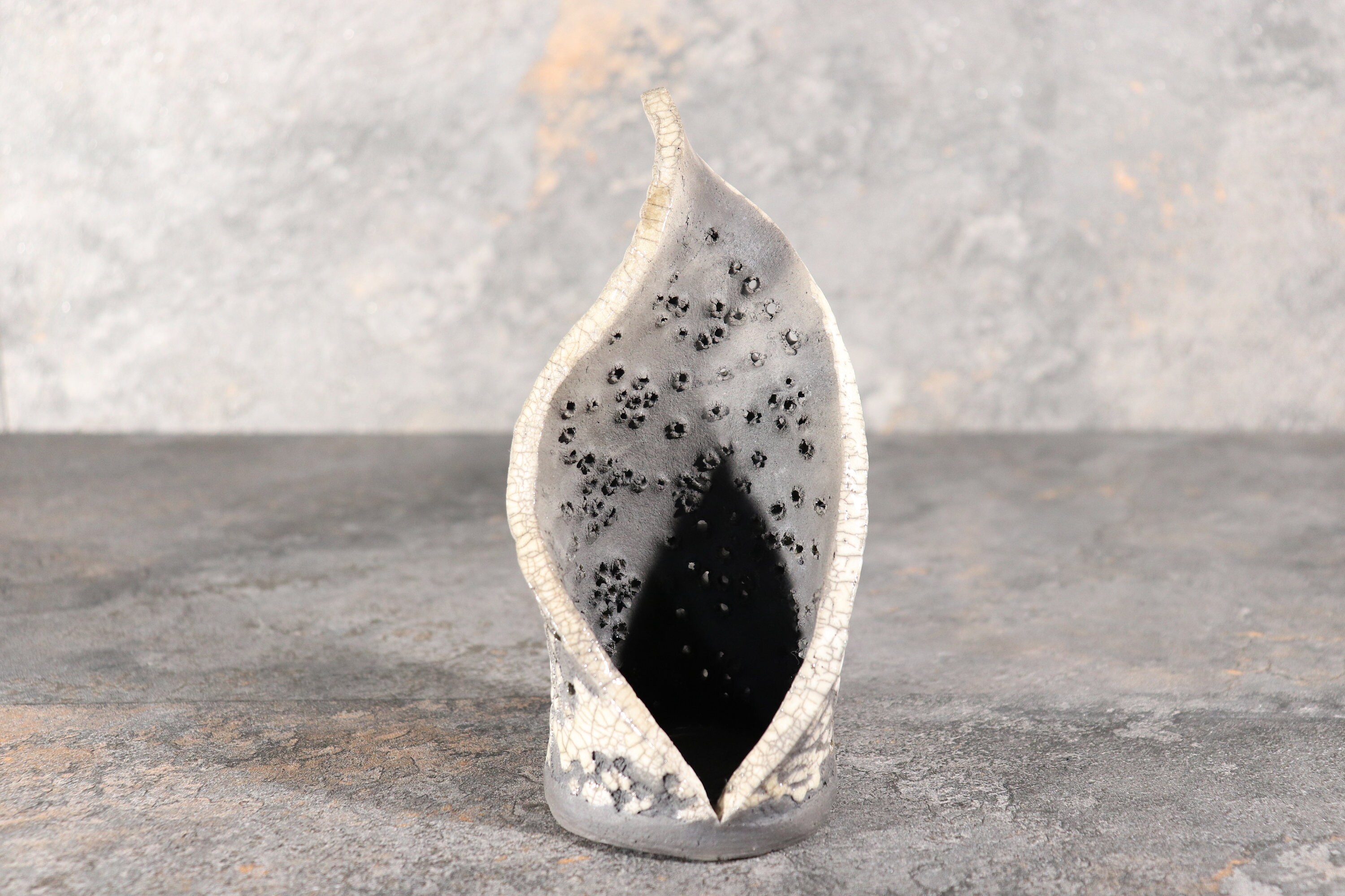 Antique White Raku Ceramic Lamp Door With Handmade Black Floral Motifs ...