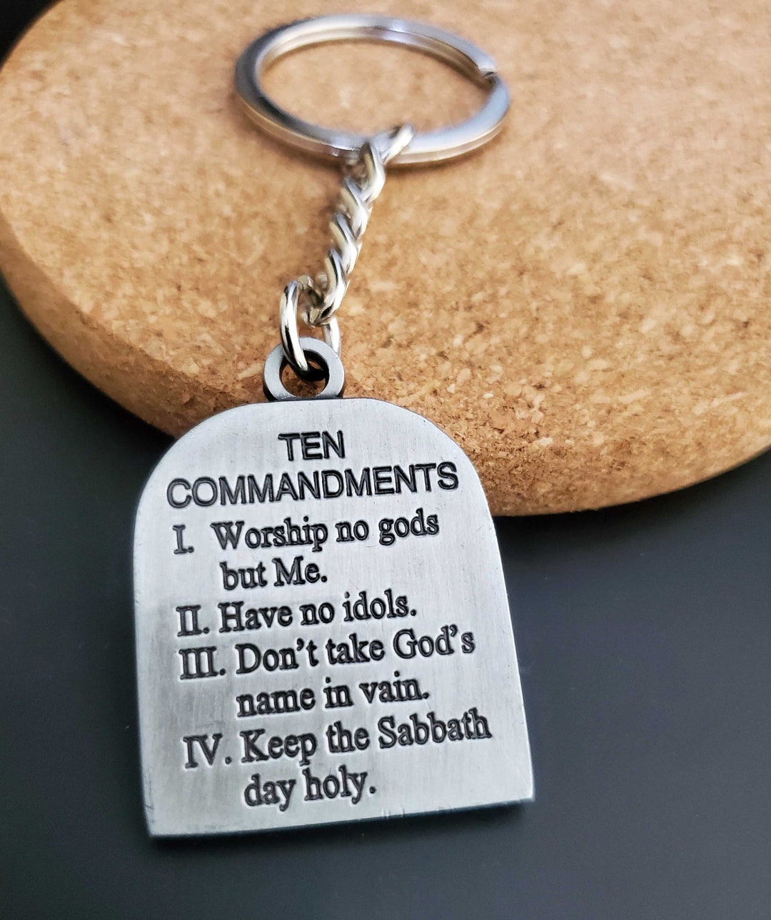 The Ten Commandments Bible Verses Engraved Key Chain Front & Back - Etsy