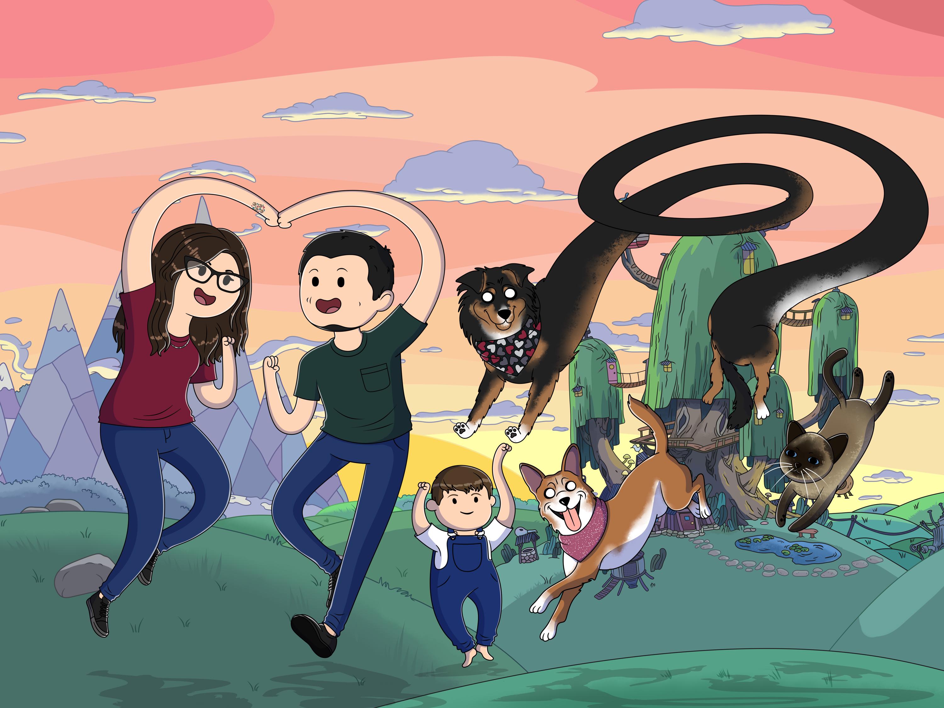 Adventure Time Poster Portrait, Custom Cartoon Family Portrait From ...