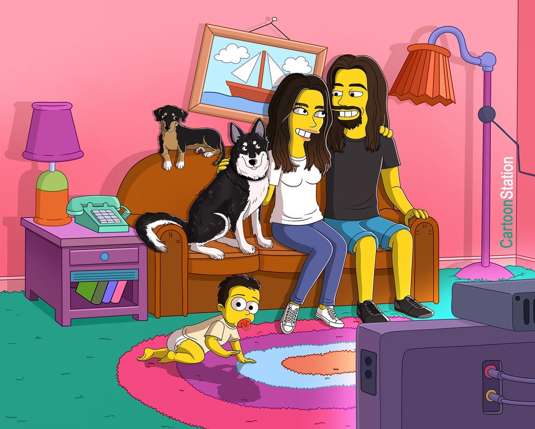 Simpsons Family Portrait Poster, Custom Cartoon Portrait, Birthday Gift ...