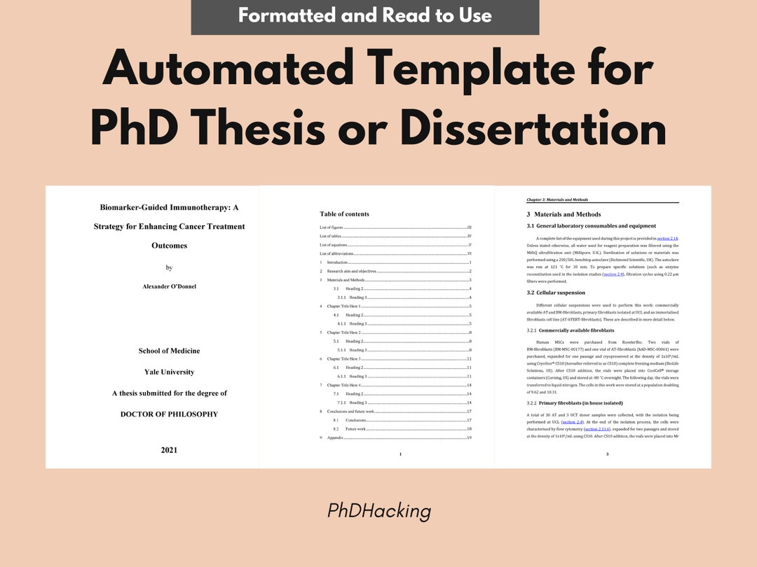 Phd Thesis Word Template| Automation Dissertation Document| Medical ...