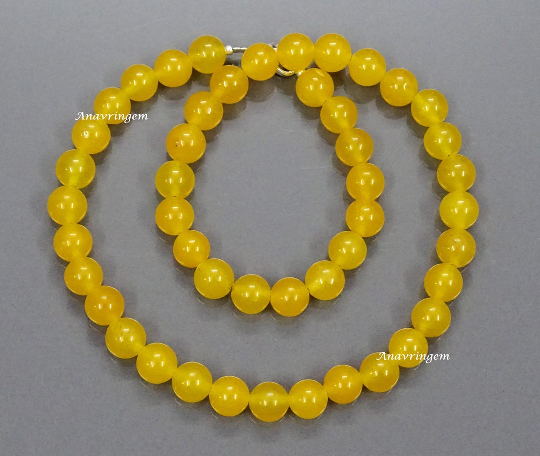 Yellow Jade Necklace Smooth Round Gemstone Jewelry Prosperity Stone ...