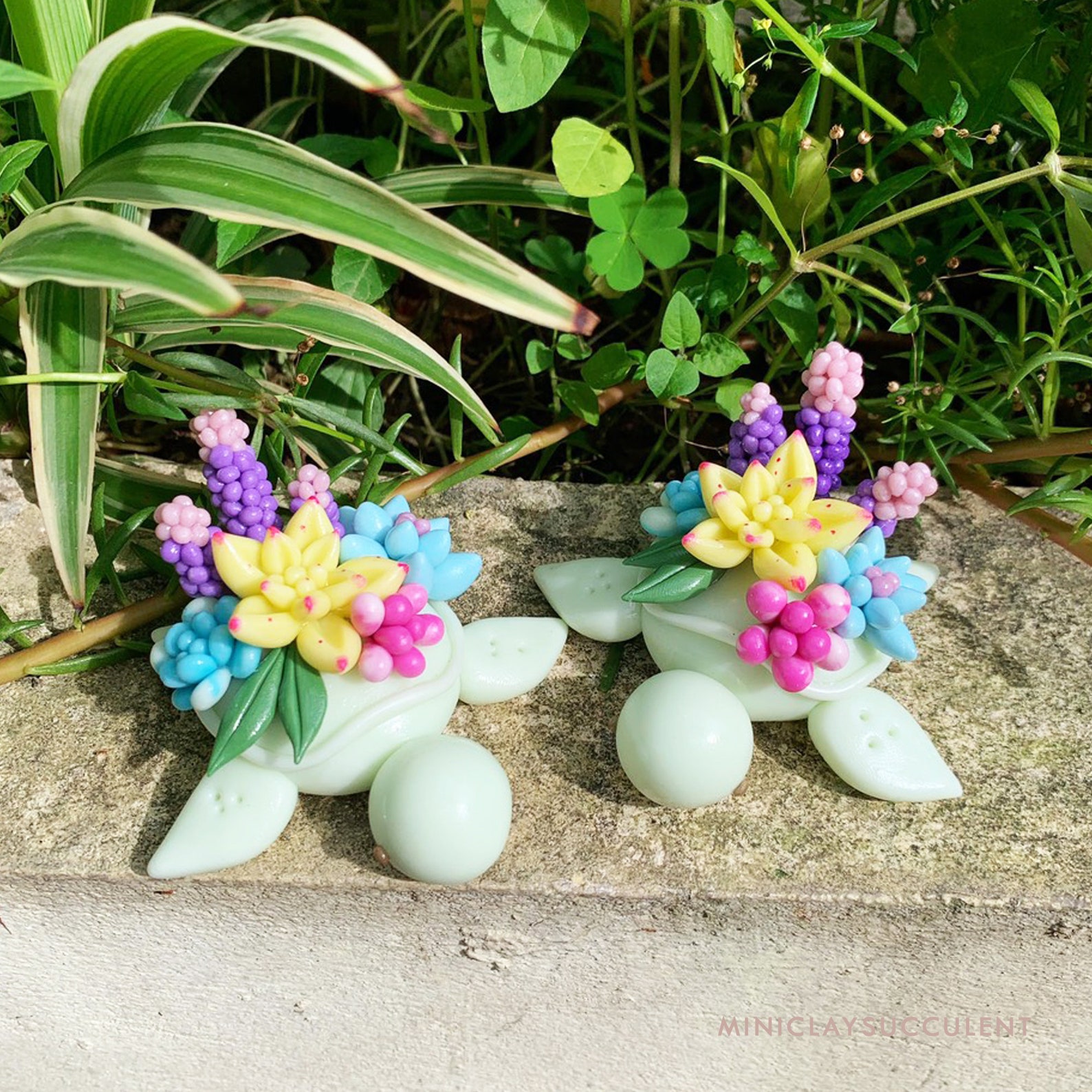 Mint Turtle Flowers Toy, Turtle Purple Lavender Lover, Polymer Tortoise ...