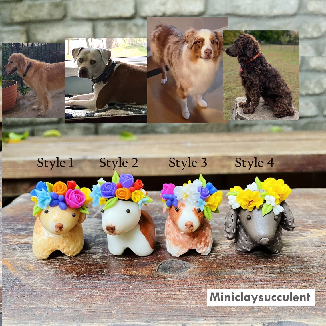 Portrait Dog Flowers, Custom Clay Pet Portraits, Pet Loss Gift ...
