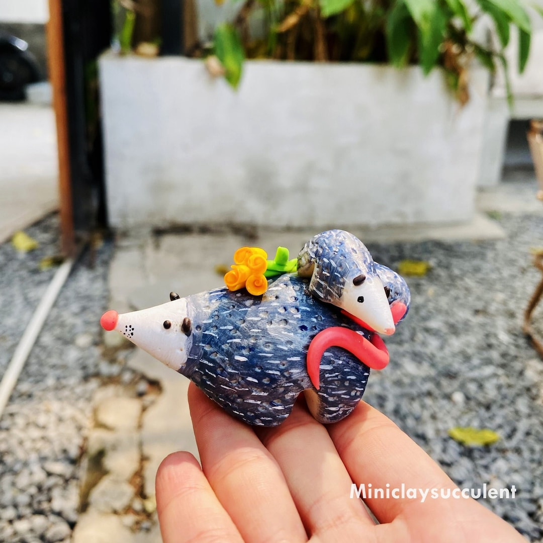 Unique Blue Opossum Flower, Cute Family Animal Ornaments, Miniature Mom ...