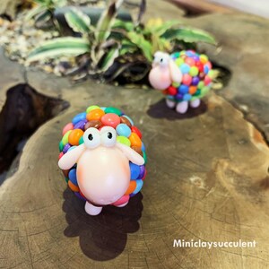 Cute Rainbow Sheep, Miniature Clay Sheep, Mom and Baby Sheep, Funny ...