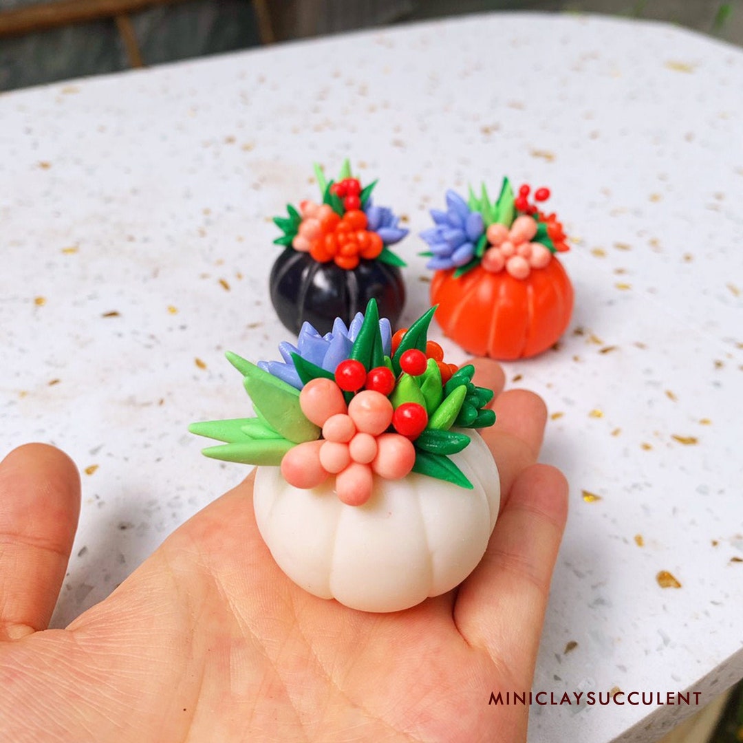 Miniature Fall Pumpkin Succulents Decor, Autumn Pumpkin Plants Pot ...