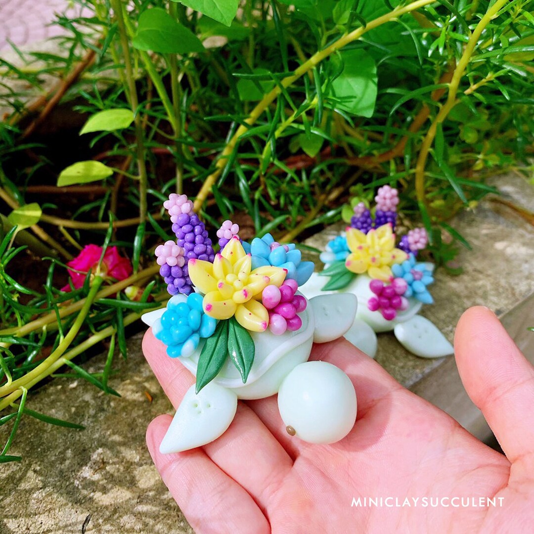 Mint Turtle Flowers Toy, Turtle Purple Lavender Lover, Polymer Tortoise ...