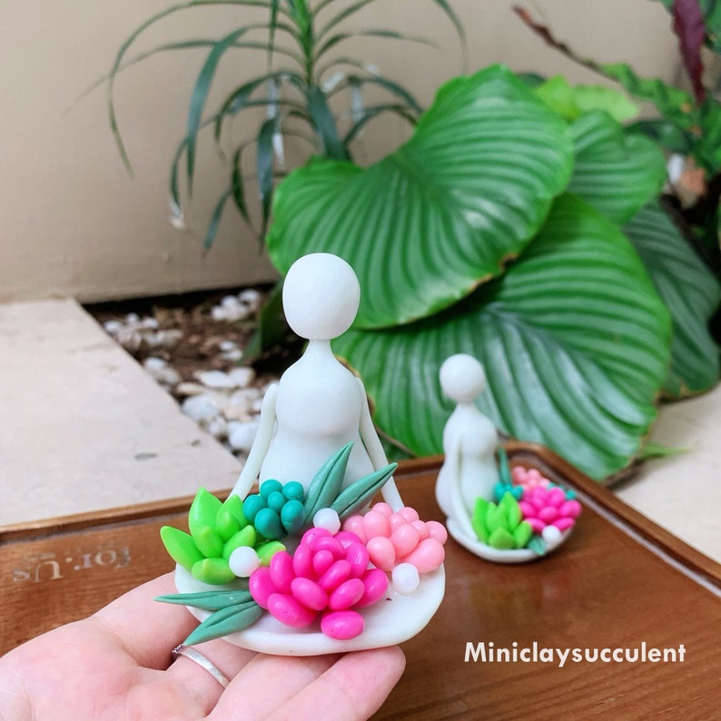 Yoga Statue Woman Planter Flower, Handmade Bohemian Style, Yogi Namaste ...