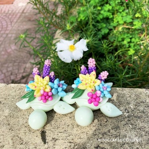 Mint Turtle Flowers Toy, Turtle Purple Lavender Lover, Polymer Tortoise ...