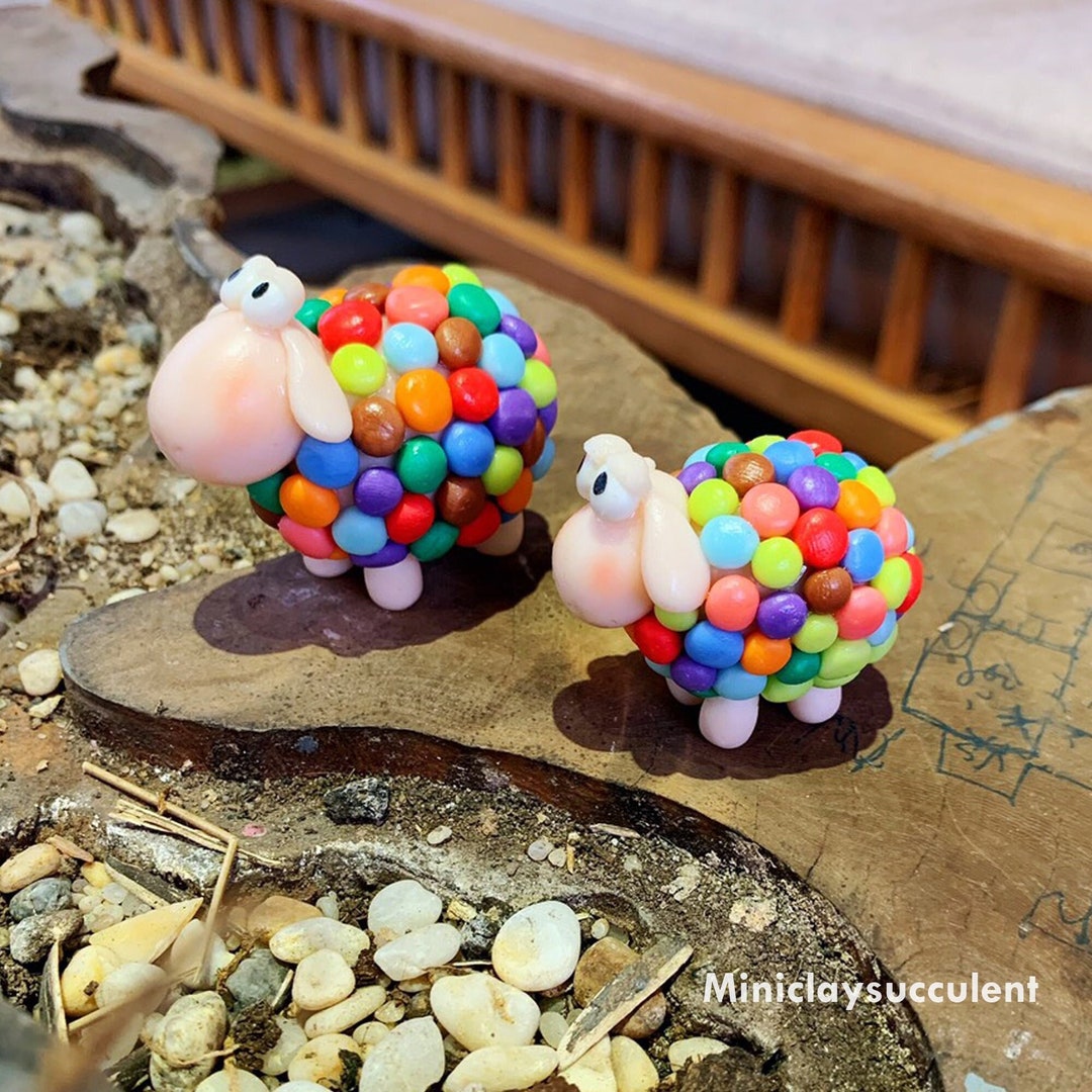 Cute Rainbow Sheep, Miniature Clay Sheep, Mom and Baby Sheep, Funny ...