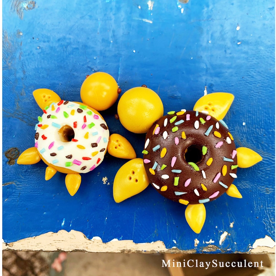 Miniature Donut Turtle Handmade, Unique Clay Black Doughnut Animals ...